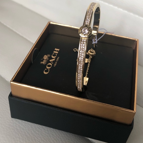 Coach | Jewelry | New Coach Signature Crystals Gold Cuff Bracelet ...